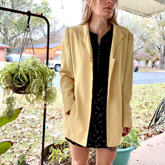 Vintage | Jackets & Coats | Vintage Pastel Yellow Longline Blazer ...